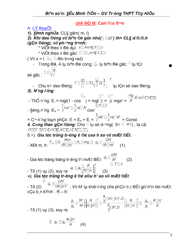 Chuyên đề luyện thi đại học vật lý con lắc đơn