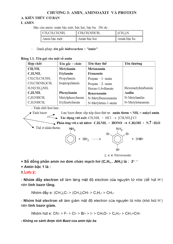 Đề cương ôn tập chương 3: Amin, Aminoaxit và Protein