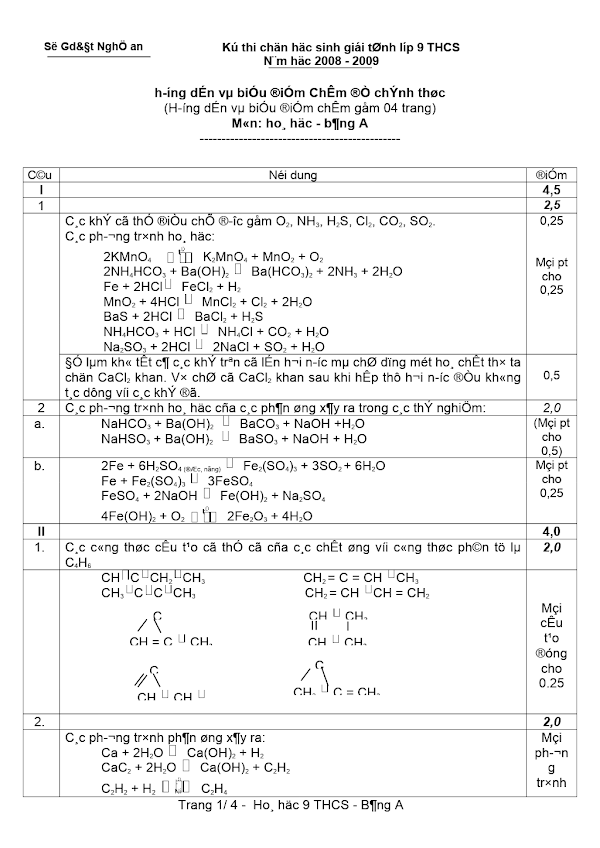 Đề thi chọn HSG môn Hóa Học lớp 9 tỉnh Hà Tĩnh - Có đáp án
