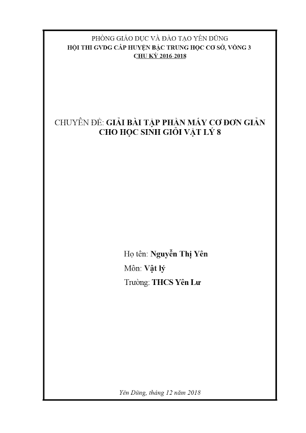 Mẫu bìa hội thi giáo viên dạy giỏi cấp huyện bậc THCS vòng 3, chu kì 2016-2018 - Yên Dũng